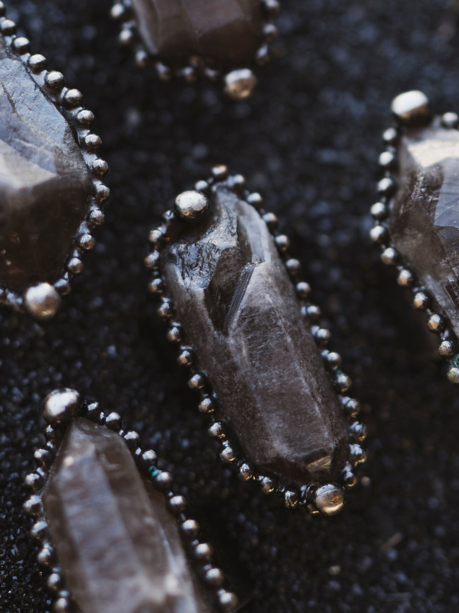 Rough Double Terminated Smoky Quartz Adjustable Ring, CA748 – Black Moth